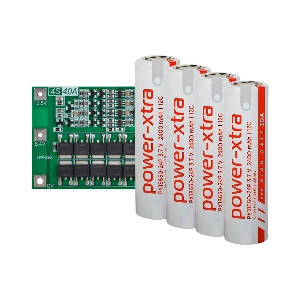 Power-Xtra PX18650-24P - 3.7V 2400 Mah Li-ion Şarjlı Pil - 12C - 30A 4 Lü (+ - Pinli) + Koruma ...