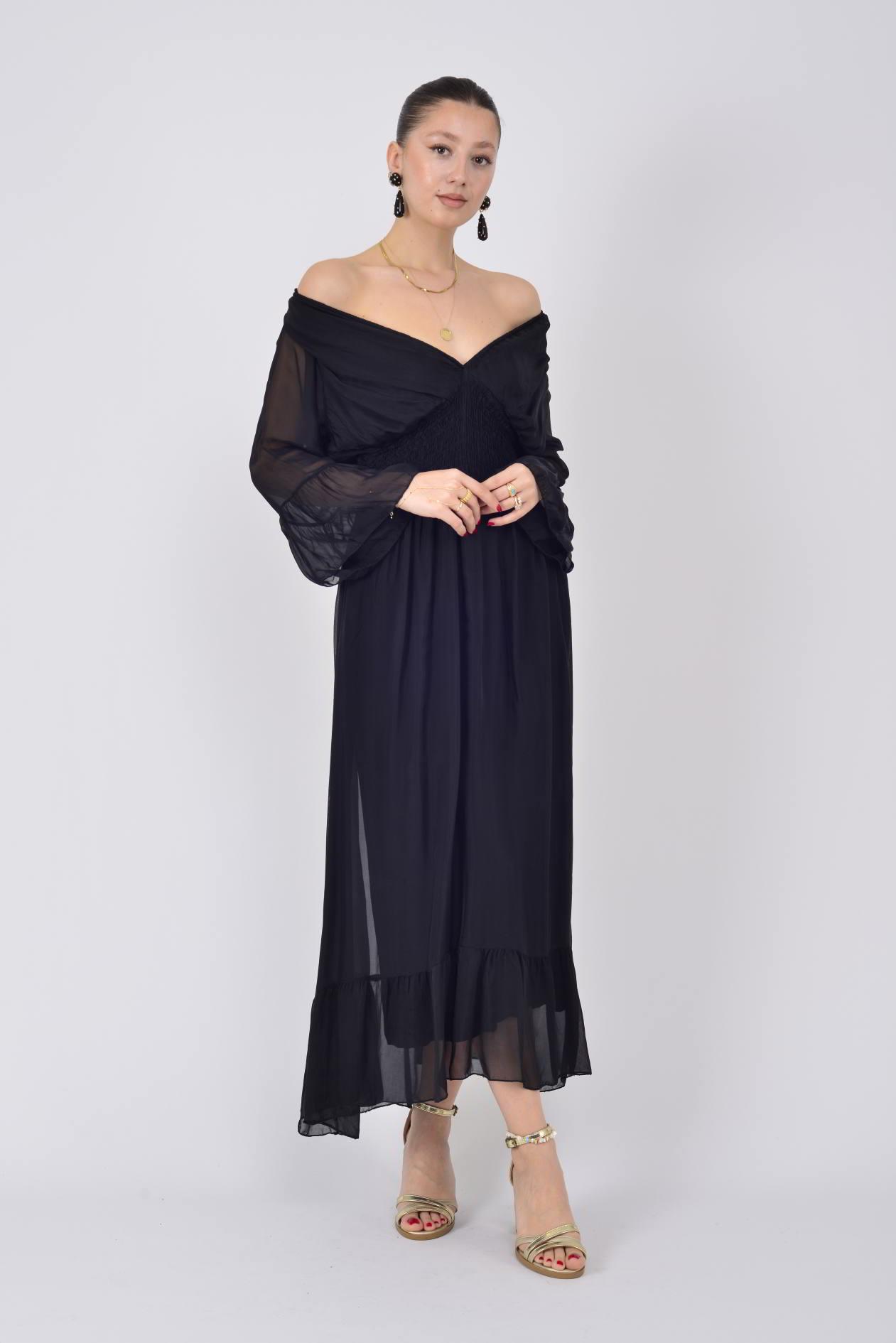 SN344 ELENA BELDEN LASTİKLİ İPEK ELBİSE