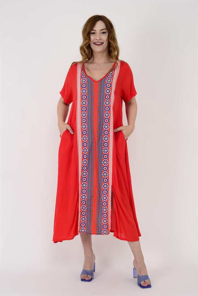 AN10662 ÇİÇEK DESENLİ V YAKA ELBİSE AN10662 ÇİÇEK DESENLİ V YAKA ELBİSE