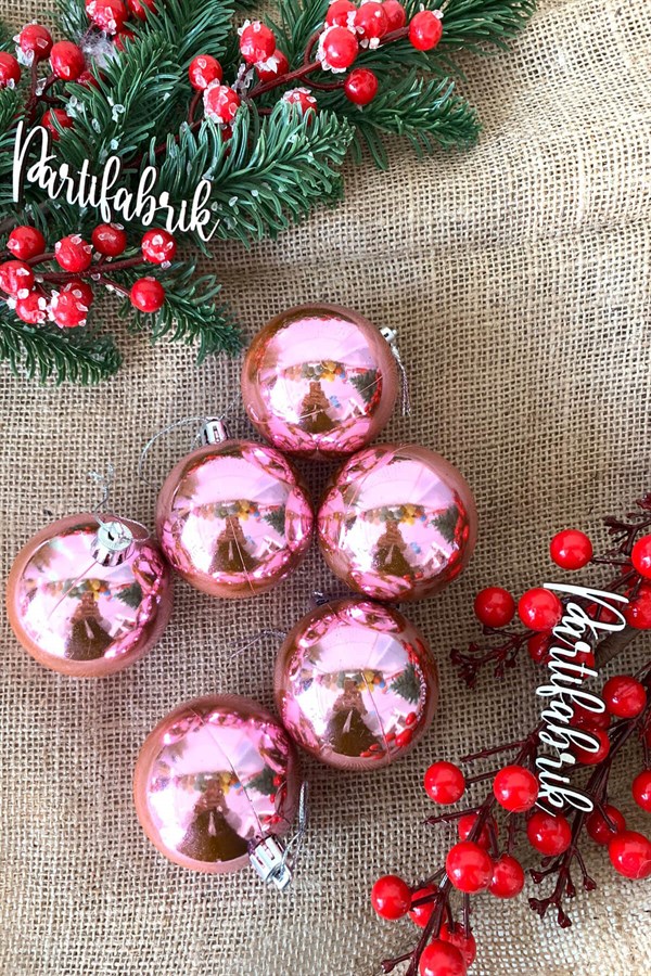 Yılbaşı Pembe Top Ağaç Süsü 6 cm 6 lı | Partifabrik.com