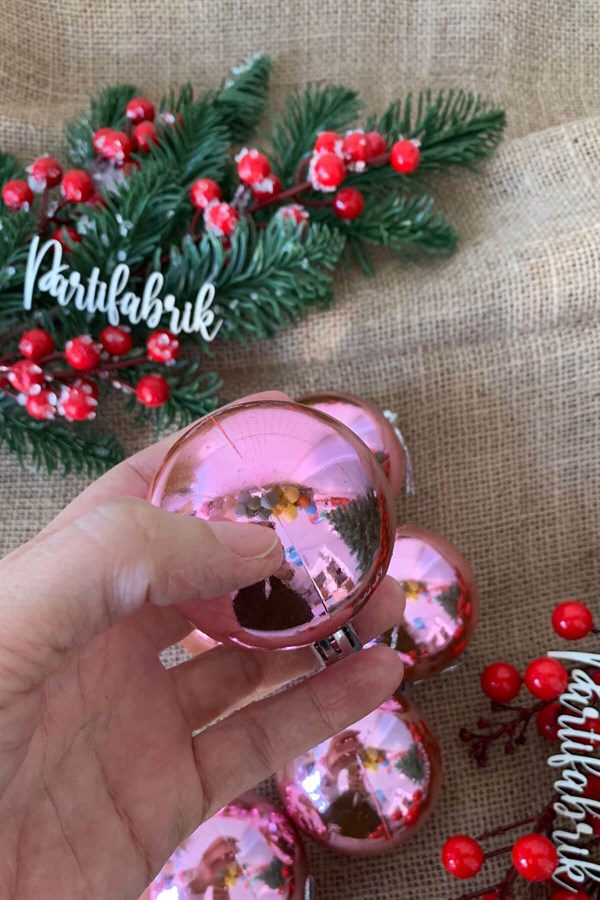Yılbaşı Pembe Top Ağaç Süsü 6 cm 6 lı | Partifabrik.com