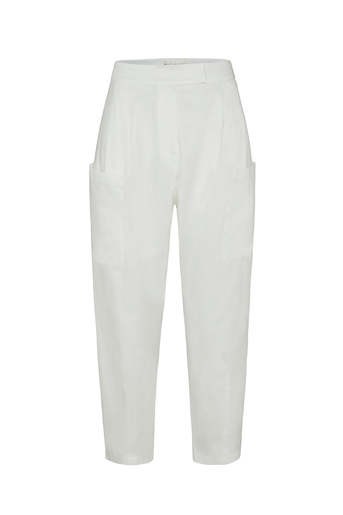 Kırık Beyaz Kargo Cepli Koton Pantolon