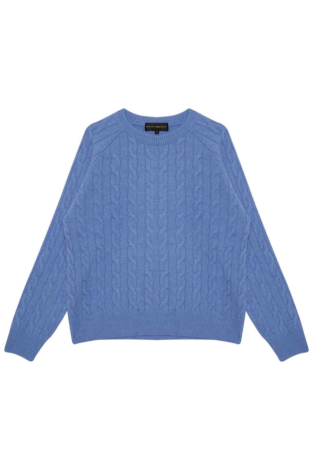 Mavi Saç Örgülü Yün Kazak