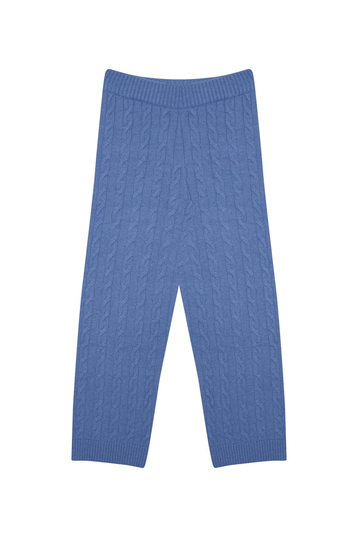 Mavi Saç Örgülü Yün Pantolon