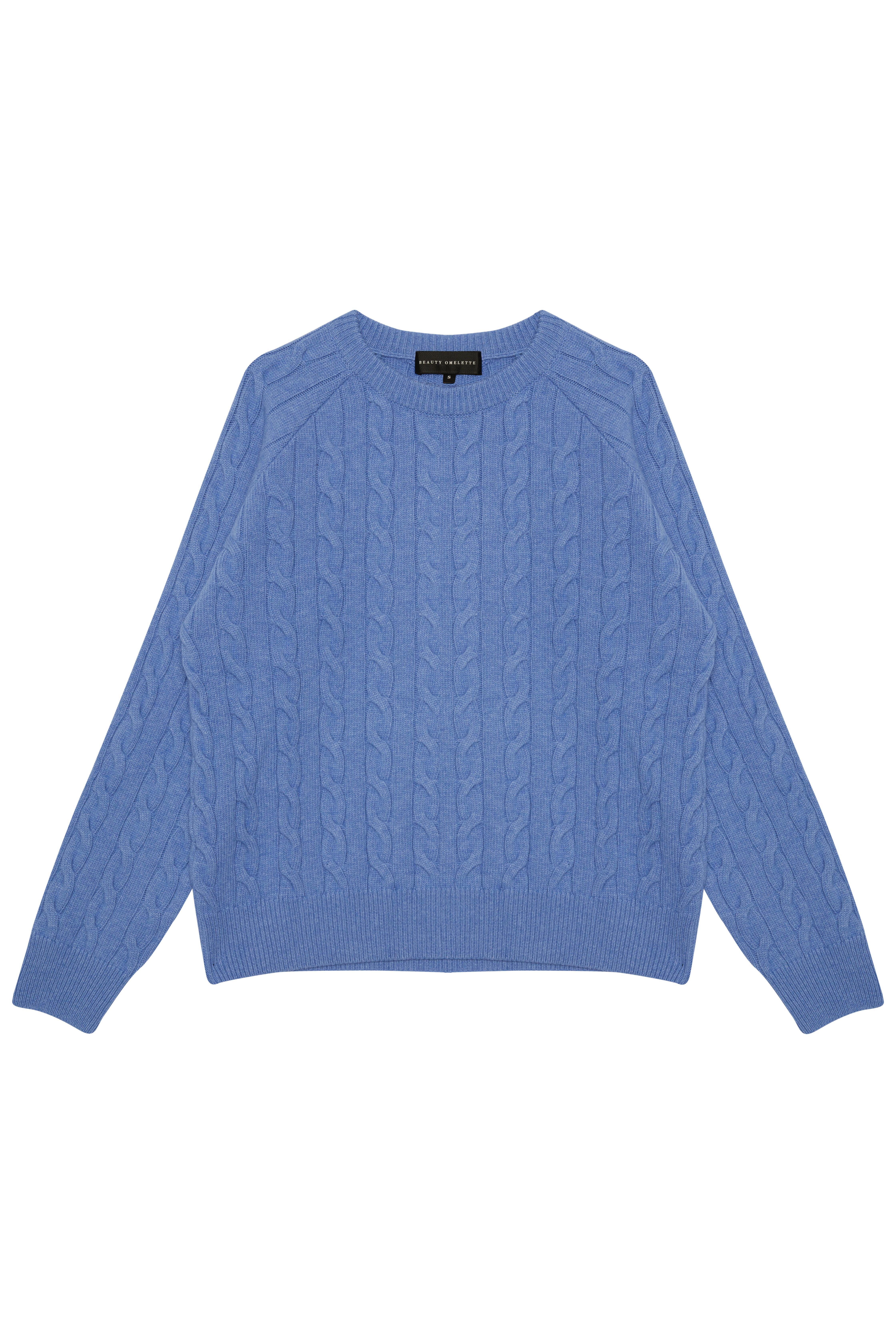 Mavi Saç Örgülü Yün Kazak