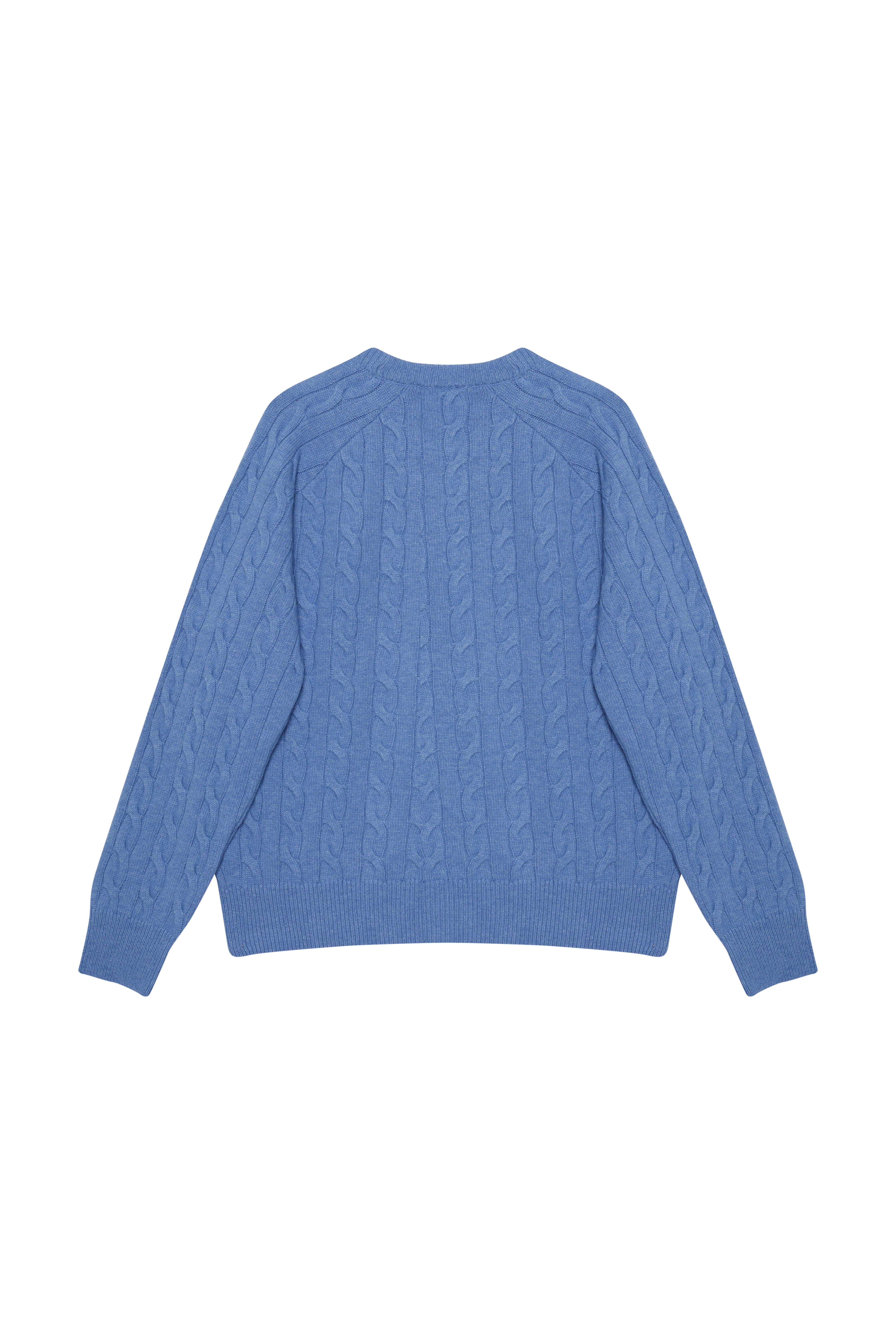 Mavi Saç Örgülü Yün Kazak
