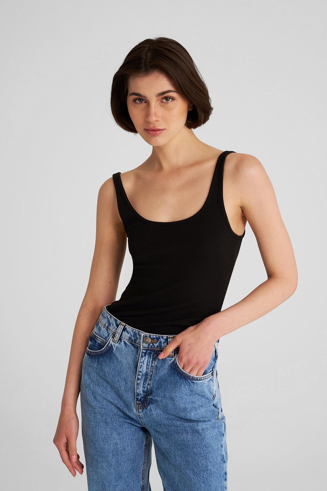 Siyah Ribli Askılı Basic Atlet