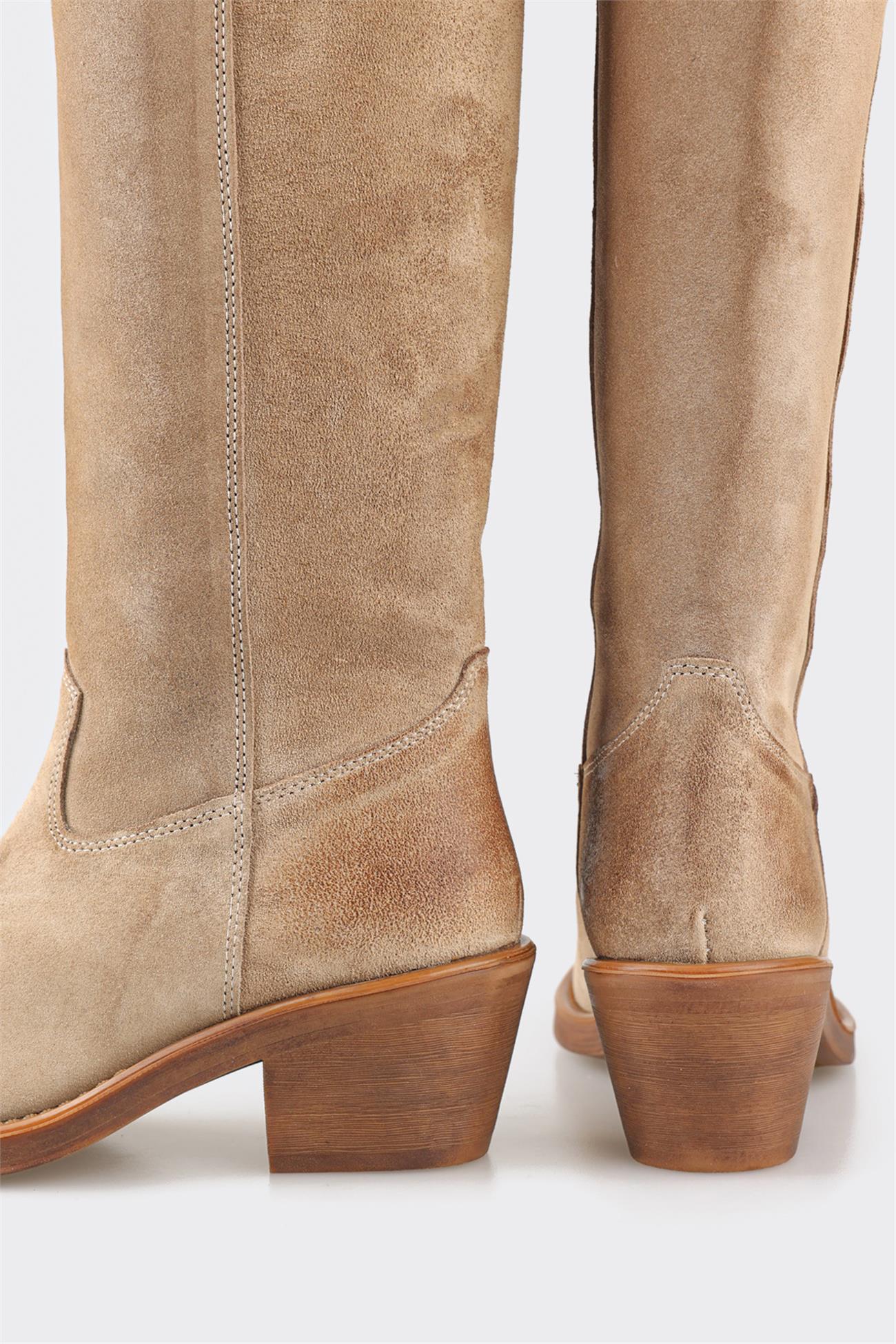 Bej Deri Kadın Çizme | Elle Shoes