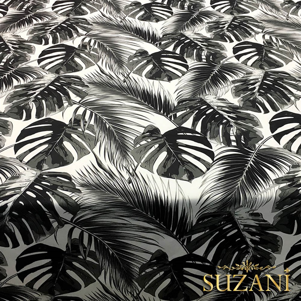 Siyah Beyaz Deve Tabanı Desenli Kumaş - Suzani