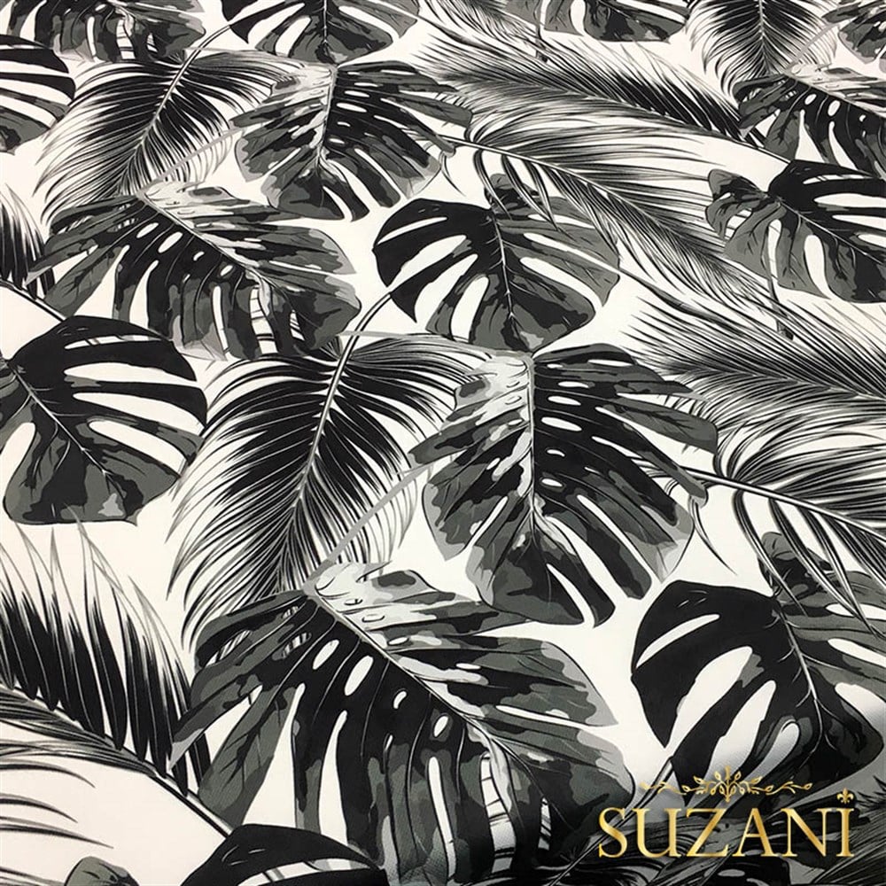 Siyah Beyaz Deve Tabanı Desenli Kumaş - Suzani