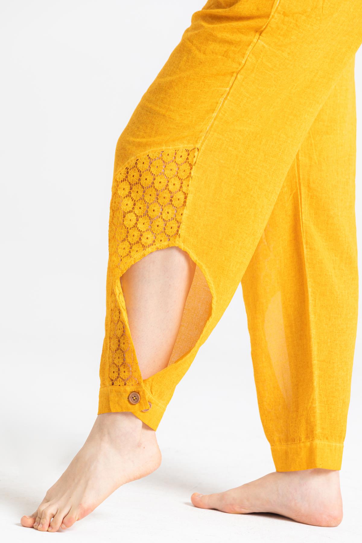 Şile Bezi Esma Bağlamalı Yazlık Şalvar Sarı | silemoda.com