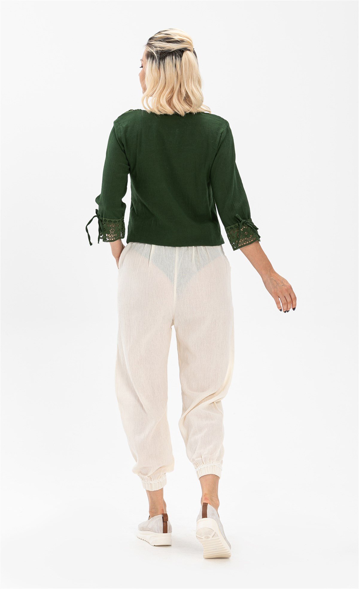 Zehra Şile Bezi Yazlık Bluz Yeşil| silemoda.com