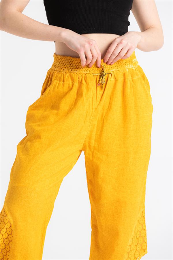 Şile Bezi Esma Bağlamalı Yazlık Şalvar Sarı | silemoda.com