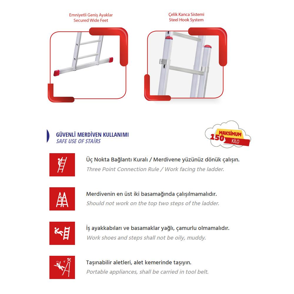Akrobat A Tipi Çift Sürgülü Alüminyum Merdiven 2X250 Cm