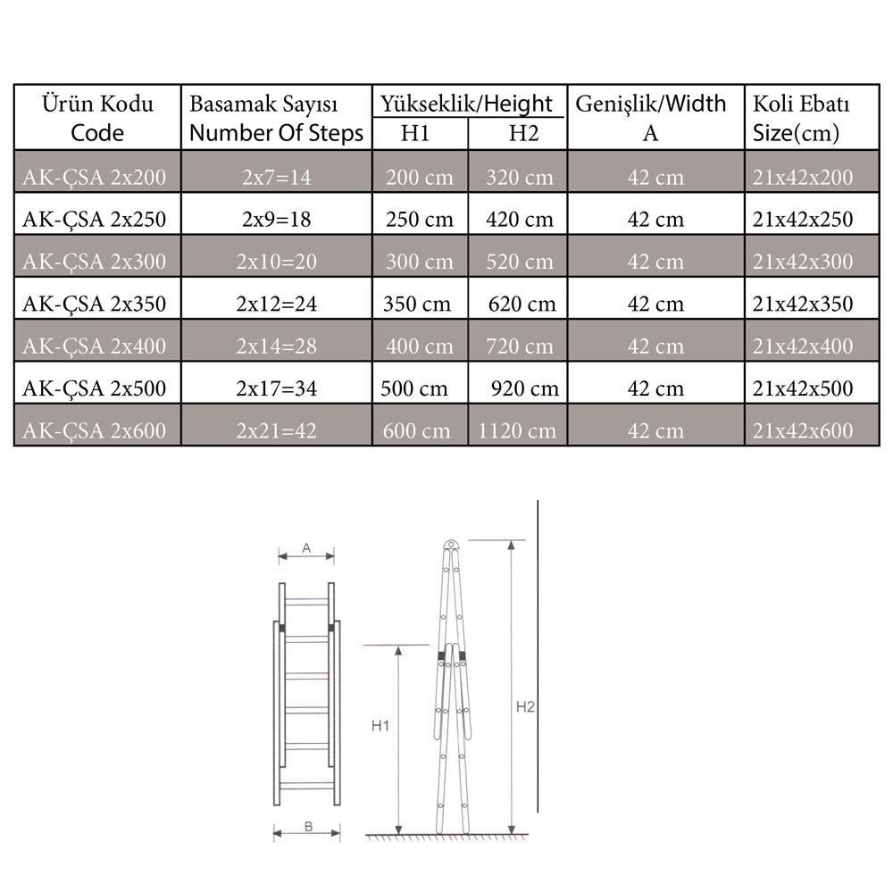 Akrobat A Tipi Çift Sürgülü Alüminyum Merdiven 2X350 Cm