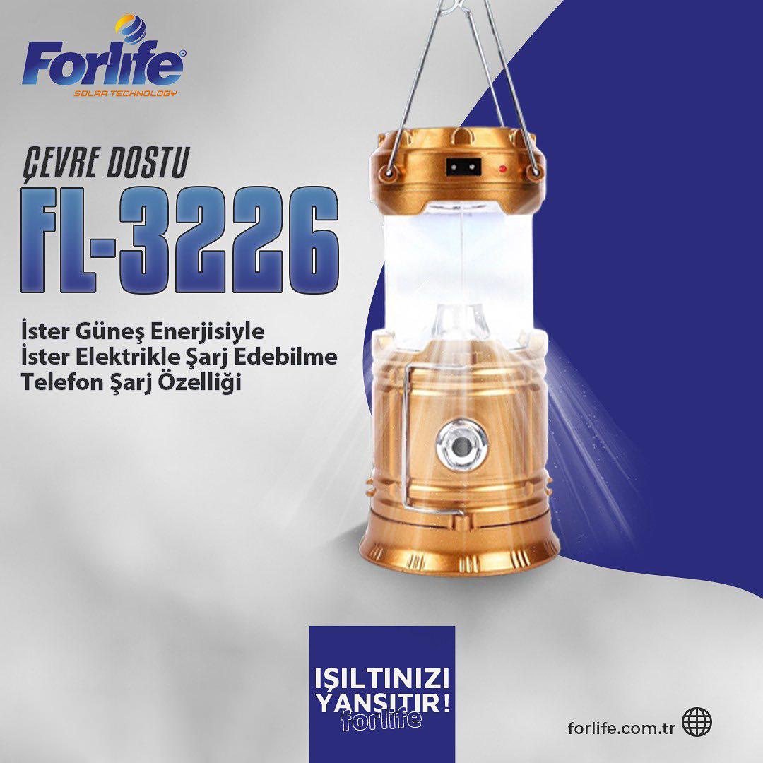 Forlife Solar İki Fonksiyonlu Kamp Feneri ve Işıldak 20w Fl-3226