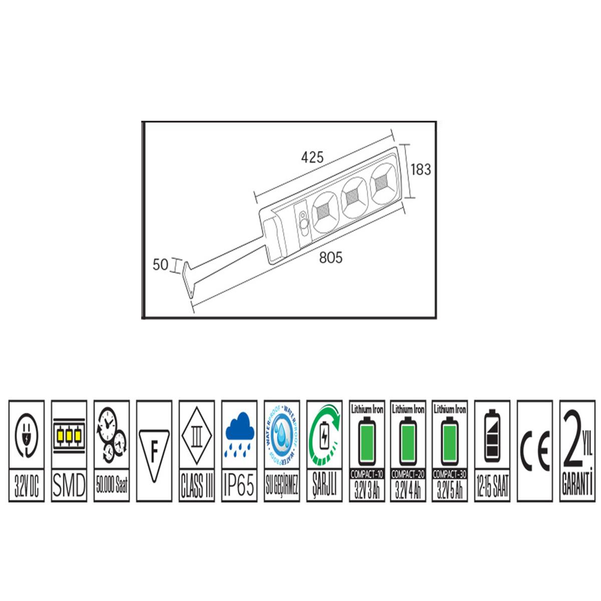 Horoz Compact 30w Led Solar Sokak Armatürü 6400k Beyaz Işık