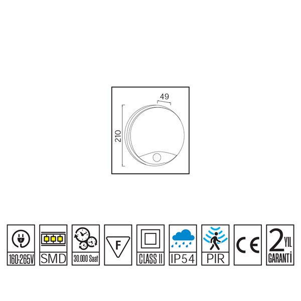 Horoz vesper 15w Sensörlü Led Armatür 4200k Ilık Beyaz