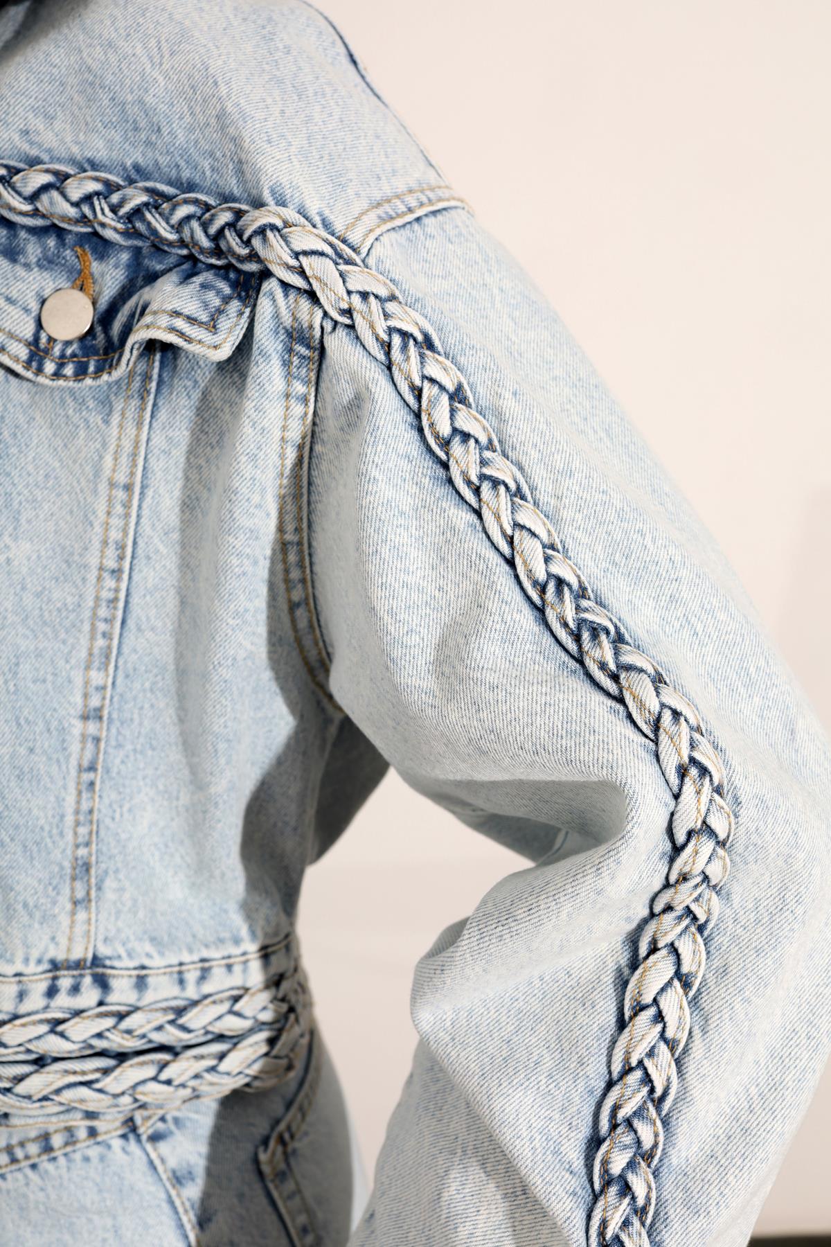 Buz Mavi Saç Örgülü Kot Ceket 16049