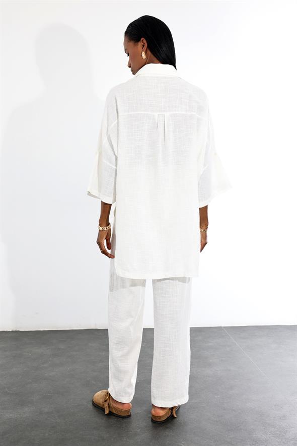 Beyaz Düşük Kol Gömlek Pantolon Takım 50899