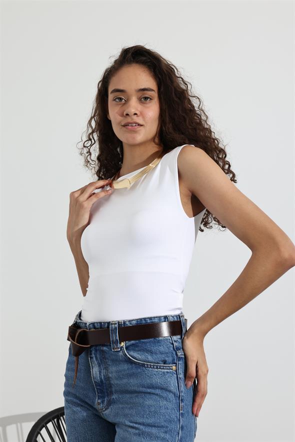 Beyaz Kayık Yaka Atlet