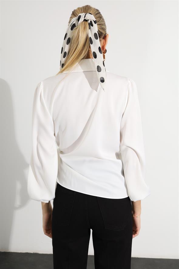 Beyaz Kruvaze Saten Bluz 10132