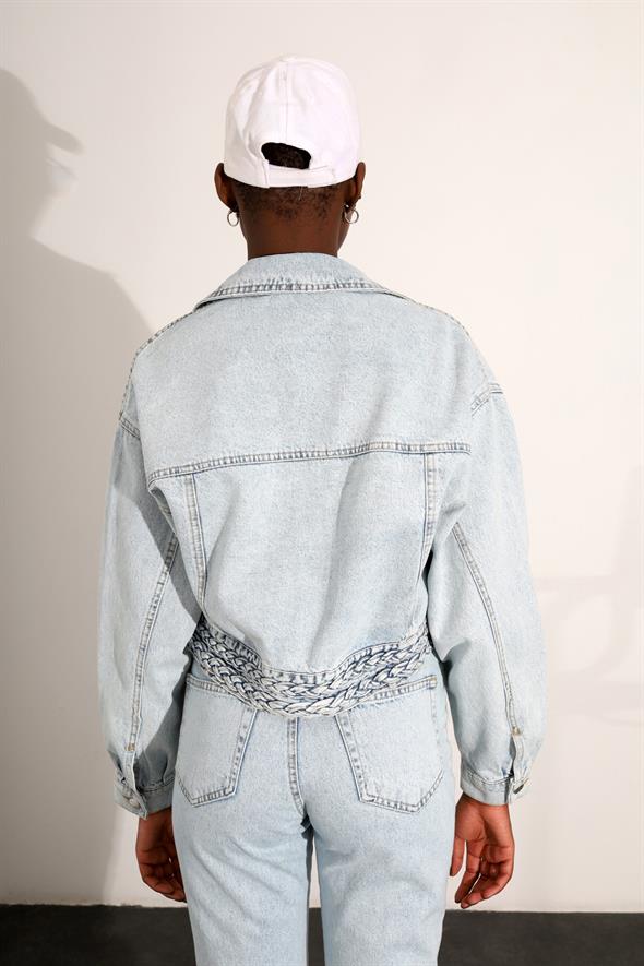 Buz Mavi Saç Örgülü Kot Ceket 16049