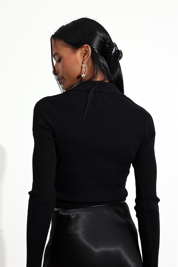 Siyah V Yaka Fitilli Triko 241112