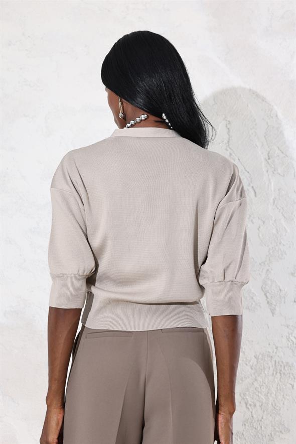 Vizon V Yaka Düğmeli Triko Hırka 0162