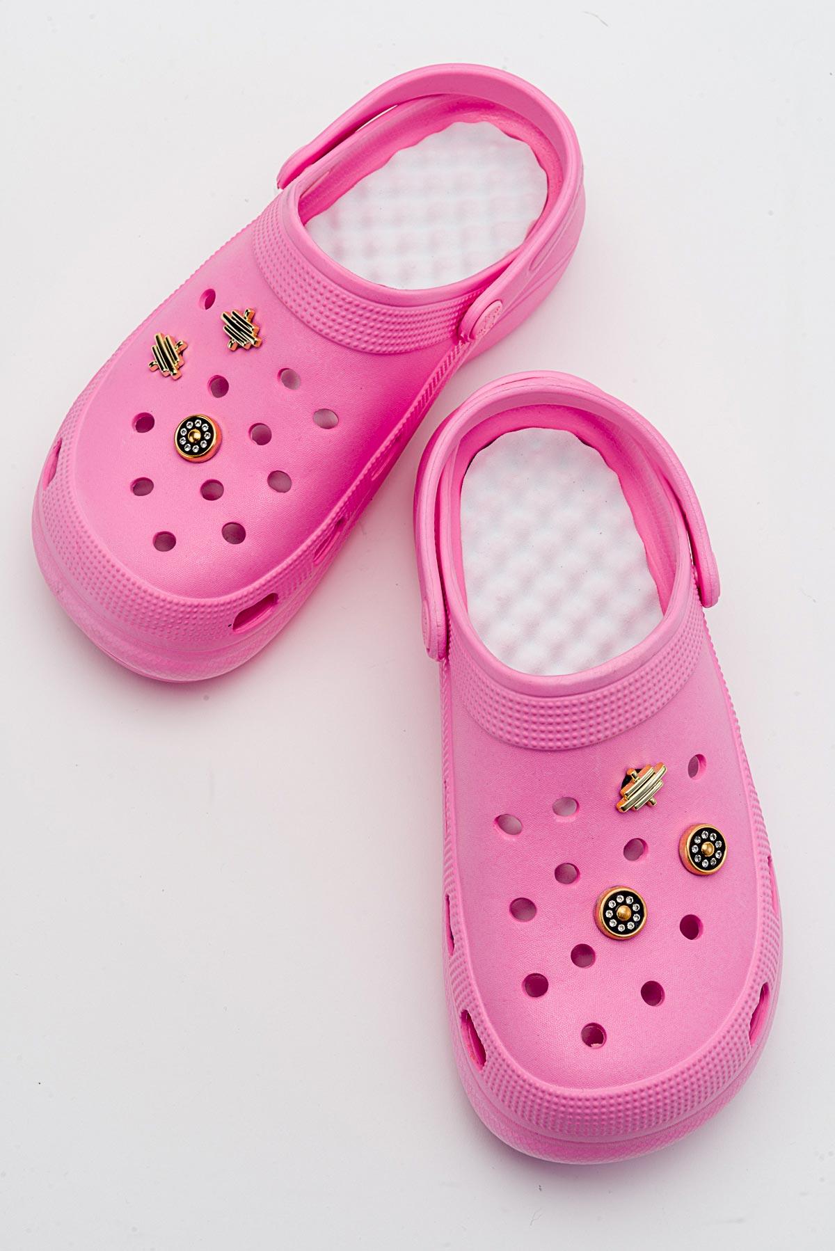 Aksesuarlı Kalın Taban Kadın Sabo Terlik PEMBE