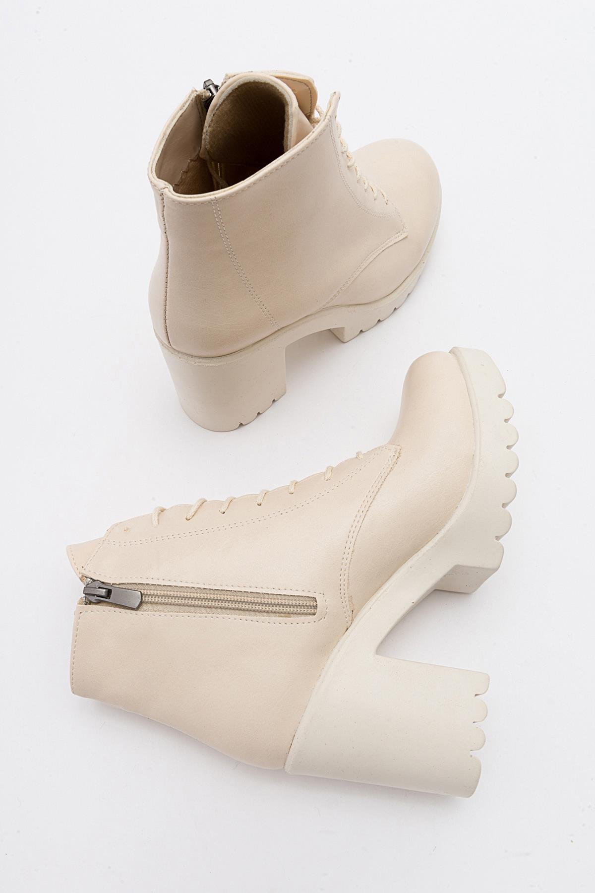 Bağcıklı Kadın Topuklu Bot TEN CİLT TEN