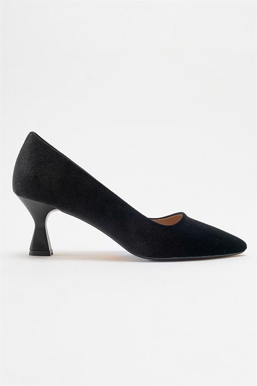 Kadın Stiletto Ayakkab SİYAH KADİFE
