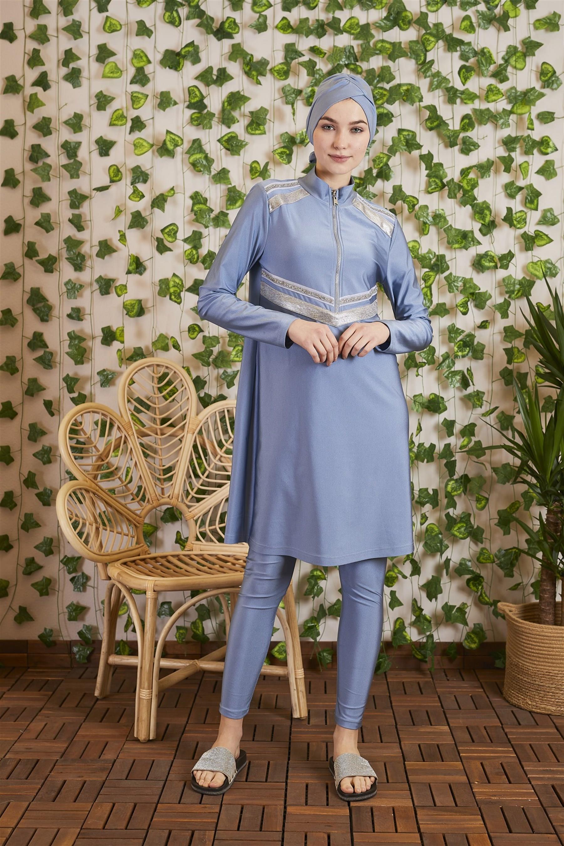 TAŞ ŞERİTLİ YARIM FERMUARLI MAYO - Bilen Giyim