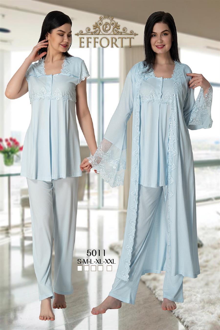 Effortt 5011 Mavi Sabahlıklı Lohusa Pijama Takımı