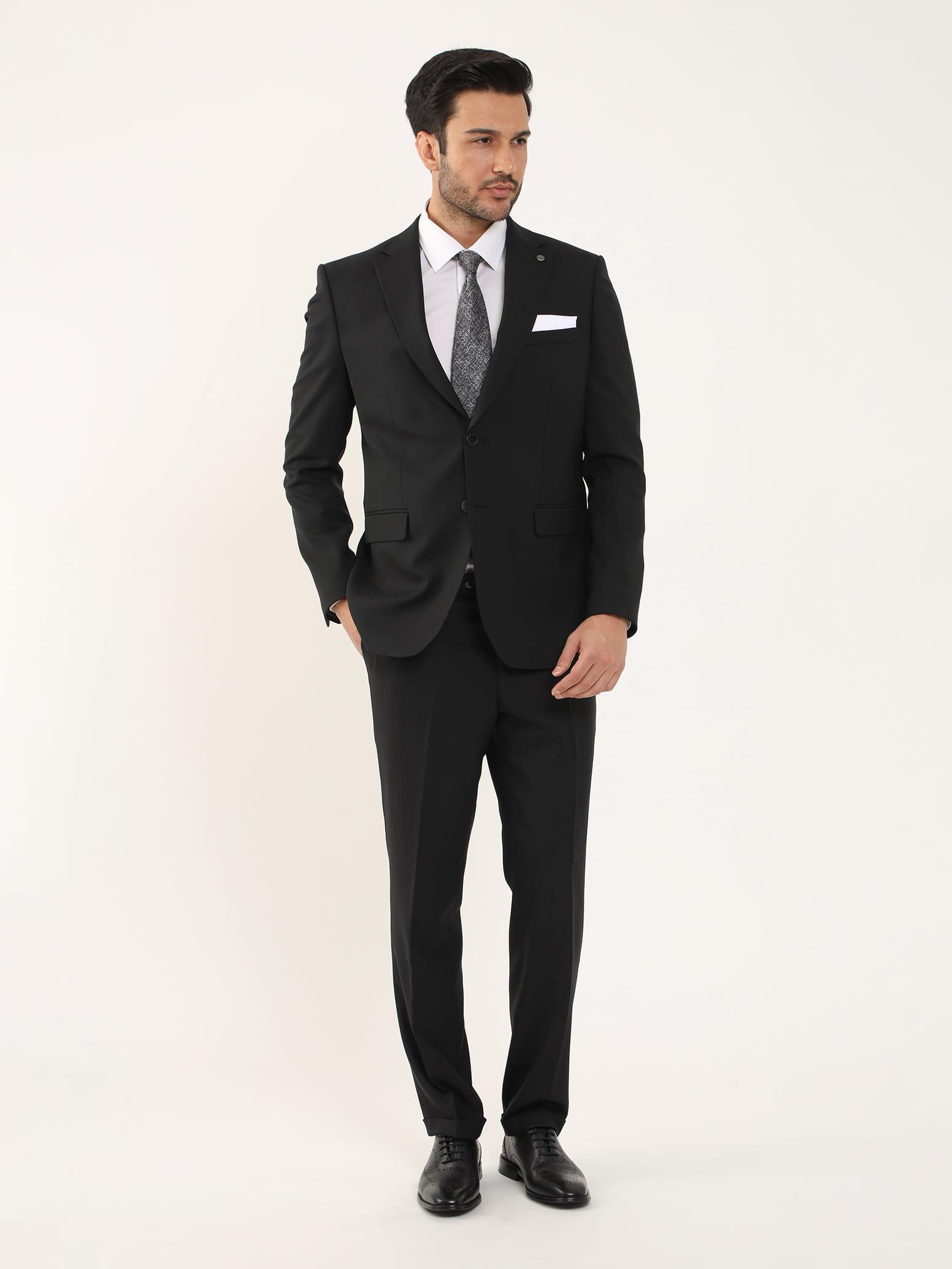 Erkek Modası - Dufy Yaz Koleksiyonu 2024 | Dufy Siyah Erkek Regular Fit Düz Mono Yaka Takım ...