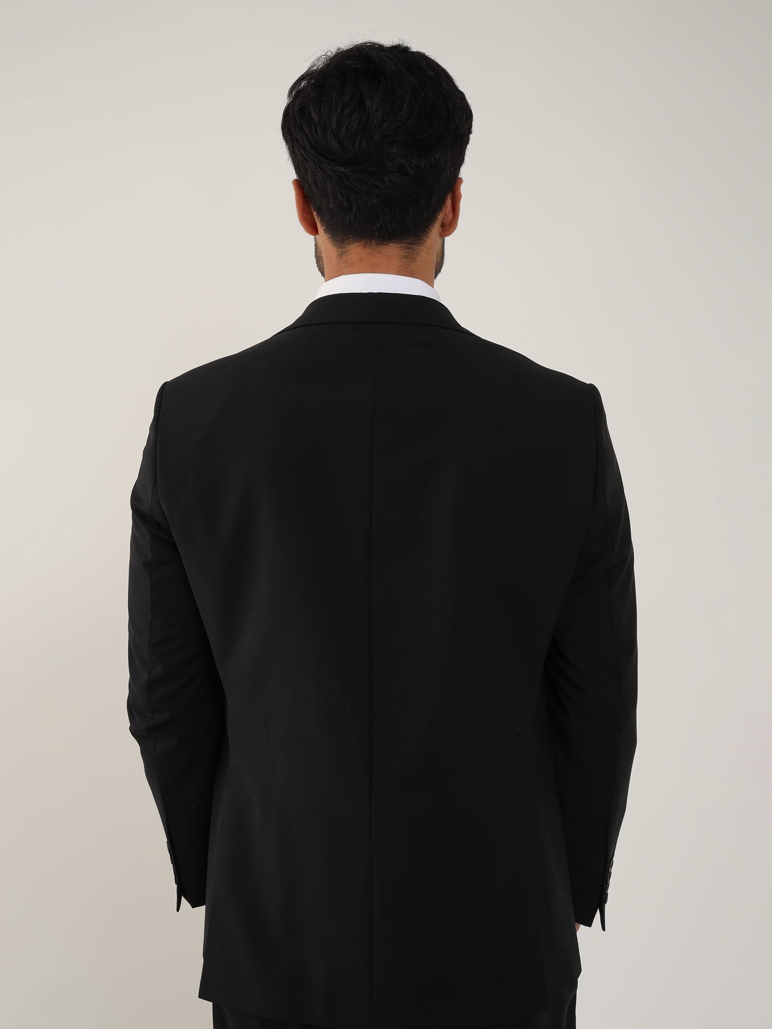 Siyah Erkek Regular Fit Düz Mono Yaka Takım Elbise | DUFY