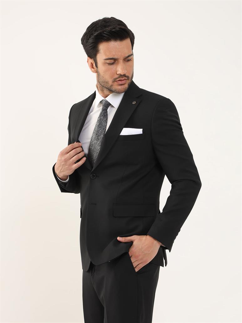 Erkek Modası - Dufy Yaz Koleksiyonu 2024 | Dufy Siyah Erkek Regular Fit Düz Mono Yaka Takım ...