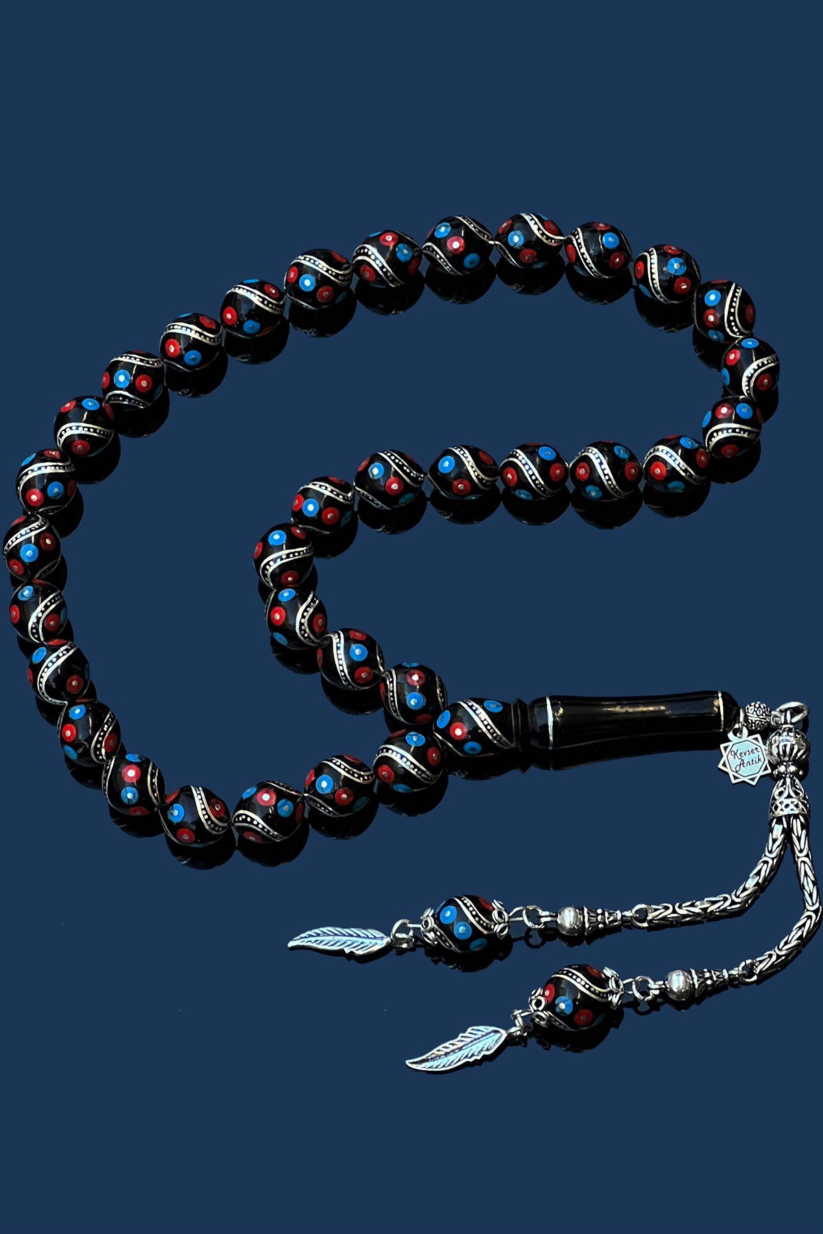 Özel İşlemeli Oltu Taşı Tesbih - Kevser Antik