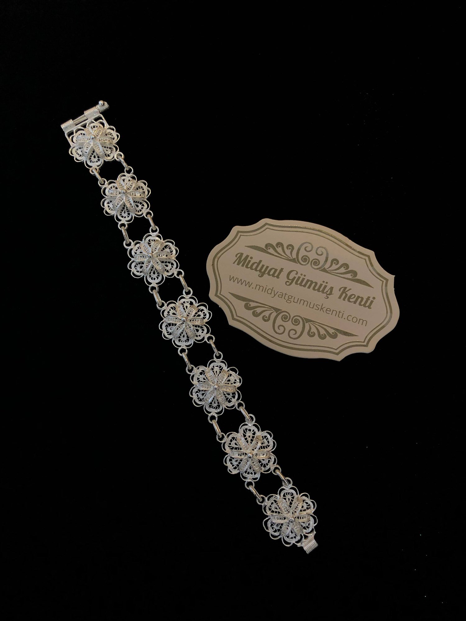 Papatya Model 950 Ayar Midyat Telkari Yöresel Gümüş Bayan Bileklik