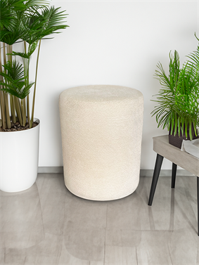 Teddy Kumaş Silindir Dekoratif Puf, Kırık Beyaz