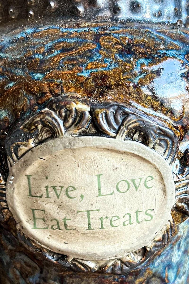 Live, Love Eat Treats Kahve Mavi Porselen Kedi Köpek Mama Ödül Kavanozu ...