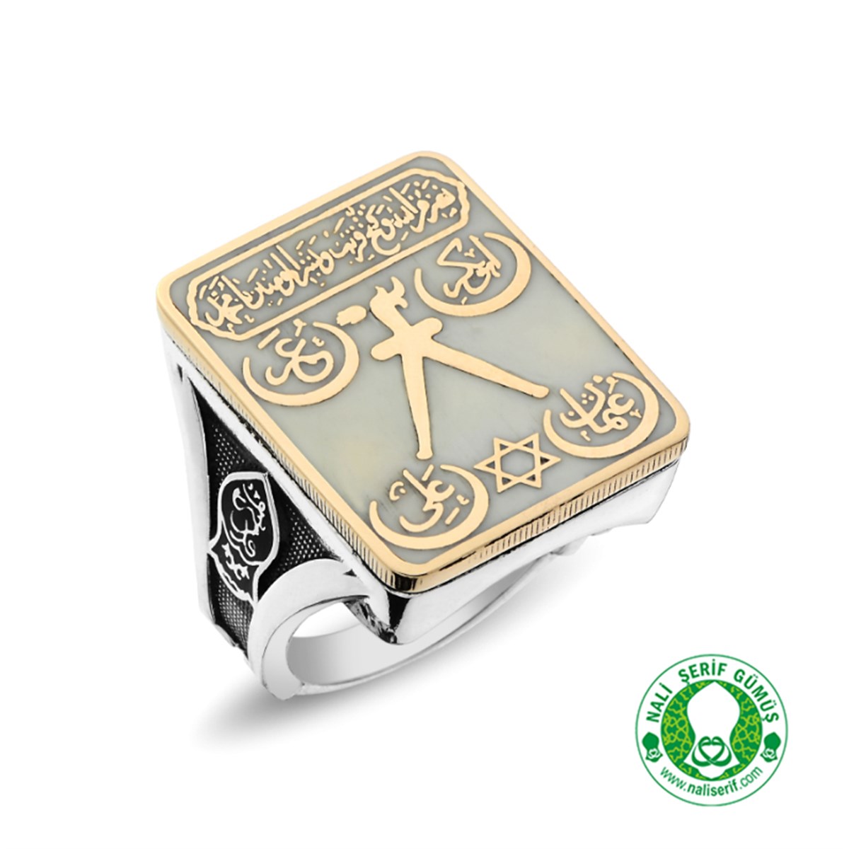 Nali Şerif İşlemeli Barbaros Hayrettin Paşa Sancağı Beyaz Gümüş Yüzük