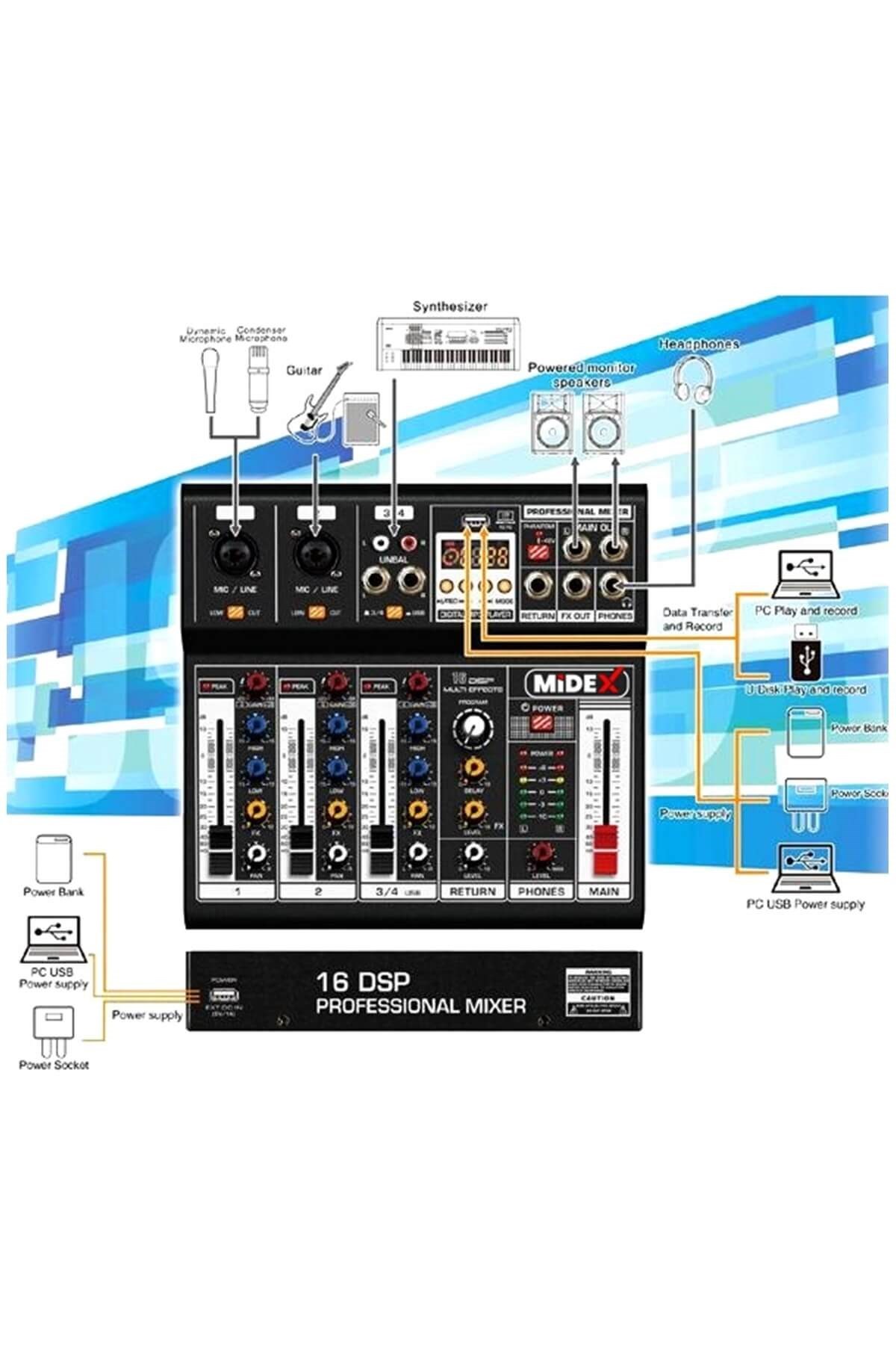 Midex Mdx-4U Ses Kartlı Stüdyo Ses Kayıt Mikseri en uygun fiyatları
