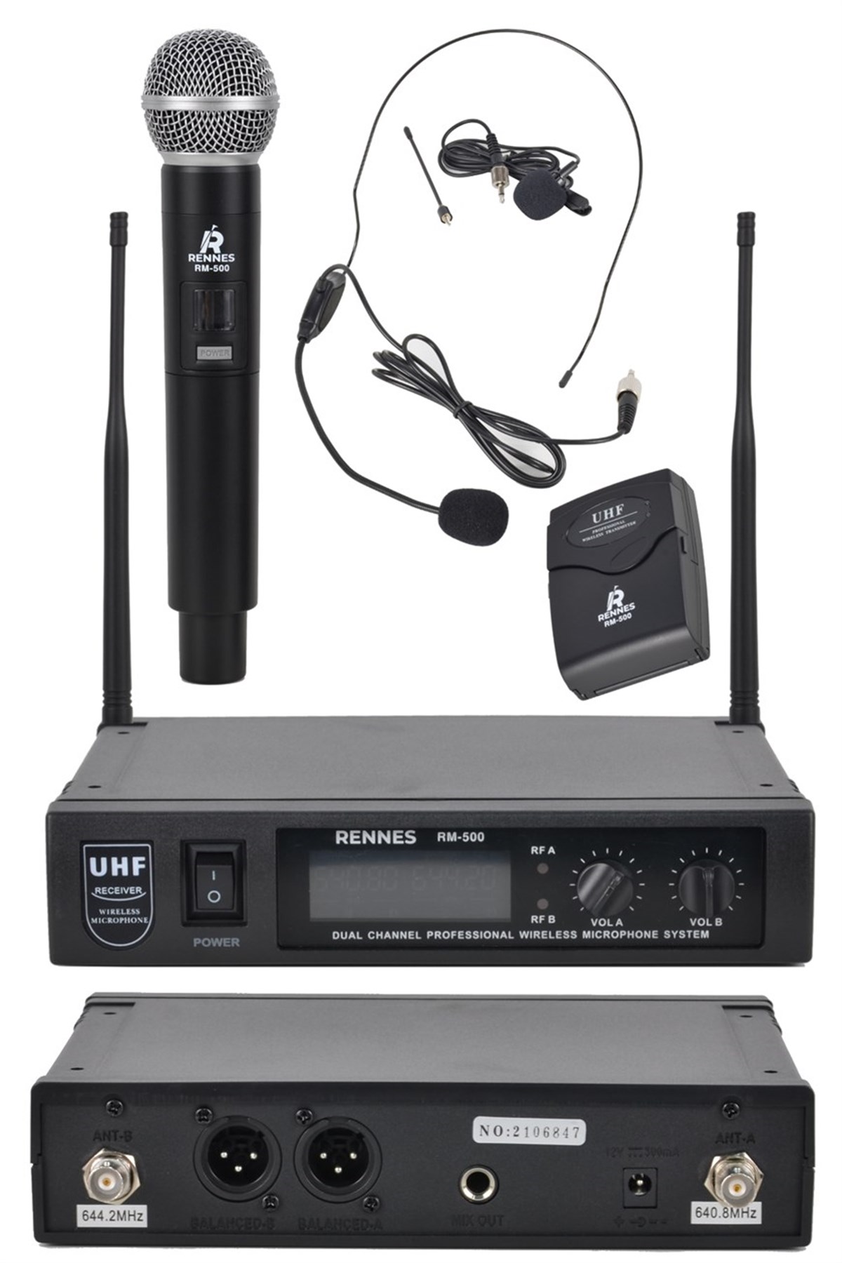 Rennes RM-500EH UHF EL Yaka headset Telsiz Kablosuz Mikrofon Seti