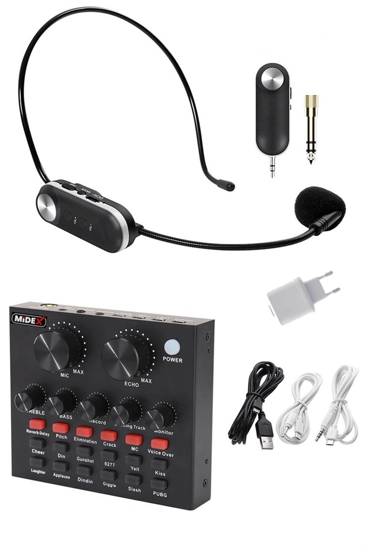 Lastvoice HX-101HFX Set Kablosuz Yaka Kafa Mikrofonu ve Ses Kartı Canlı Yayın Radyo (PC ve ...