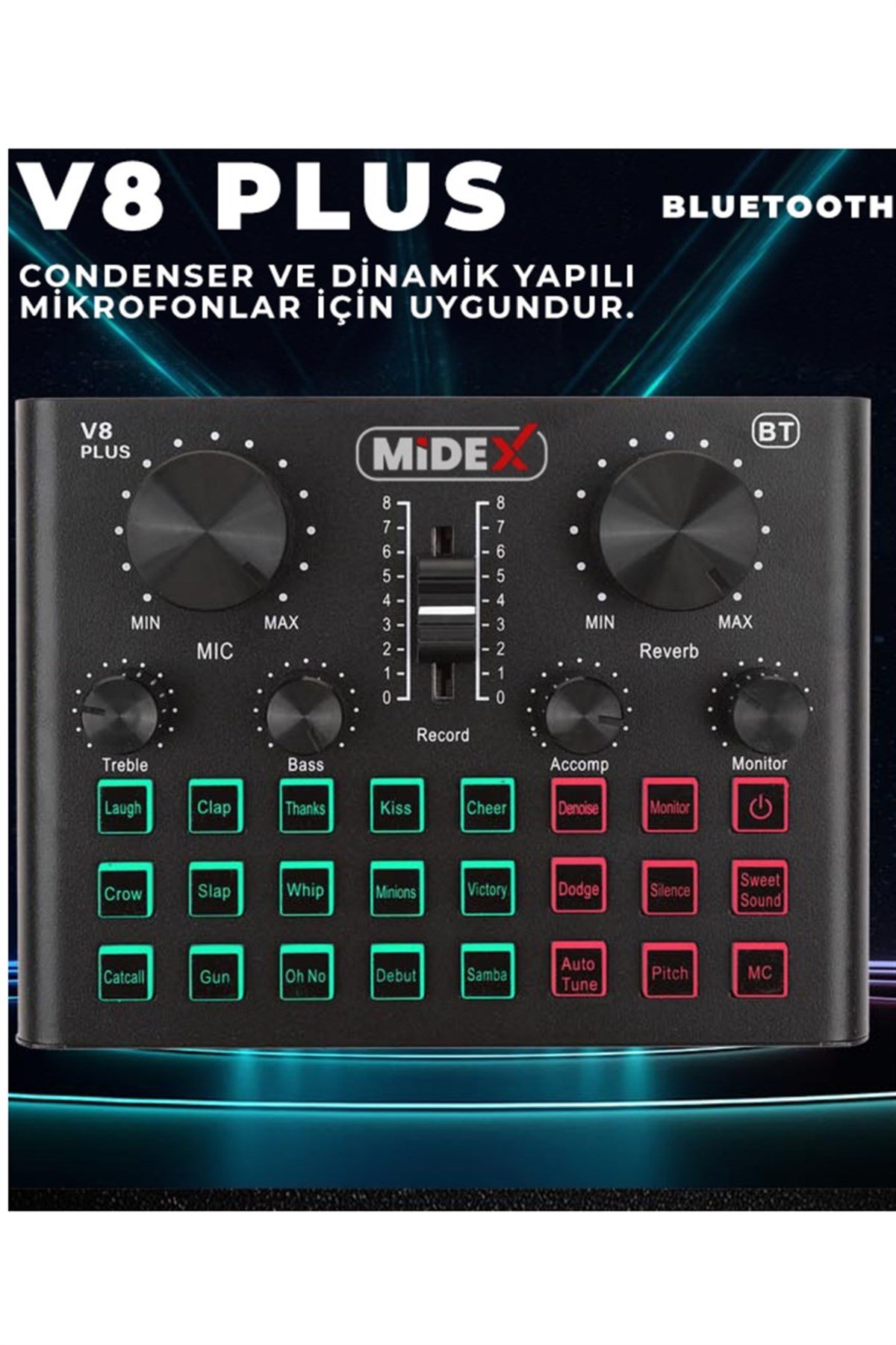Midex MX-2020 Live Set Efektli Ses Kartı Mikrofon Stand Kayıt Canlı Yayın Seti (PC ve Telefon)