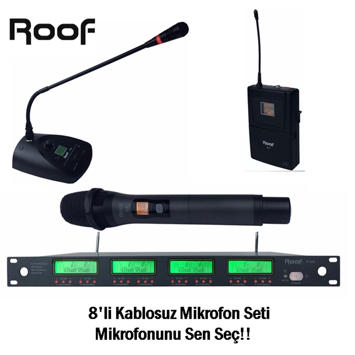 Roof R-808 Set - 8li Telsiz Kablosuz Mikrofon Seti