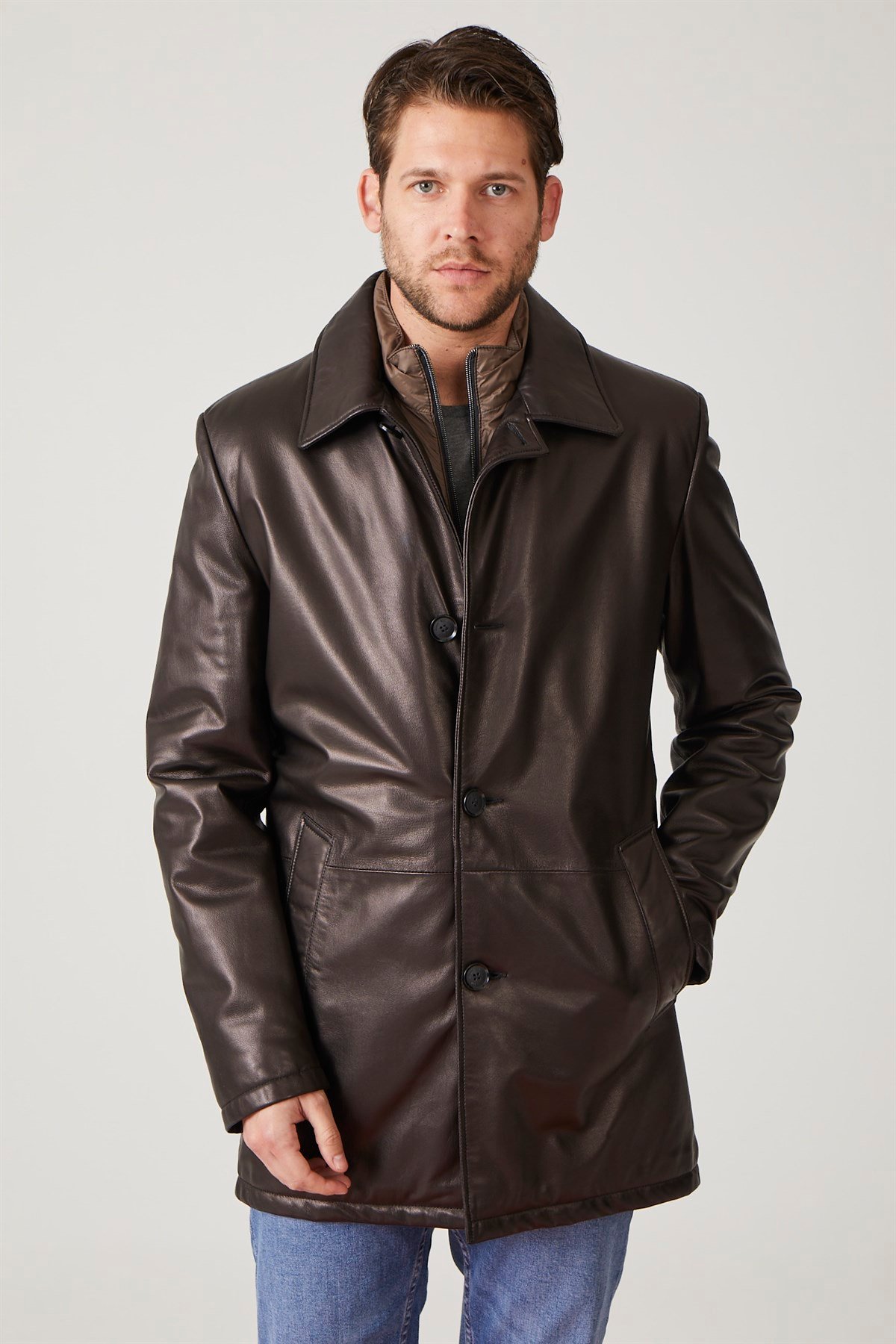Wynne Brown Men's Leather Coat