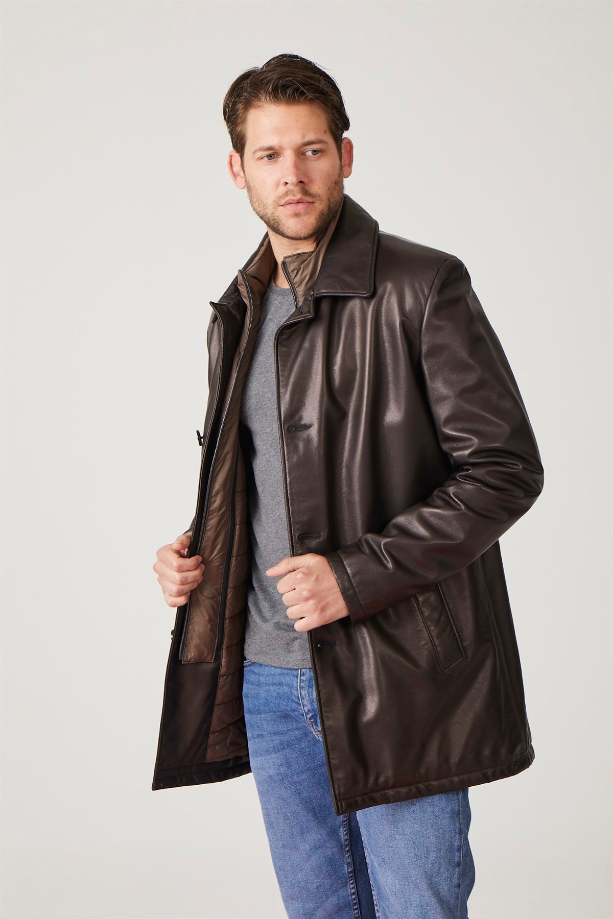 Wynne Brown Men's Leather Coat