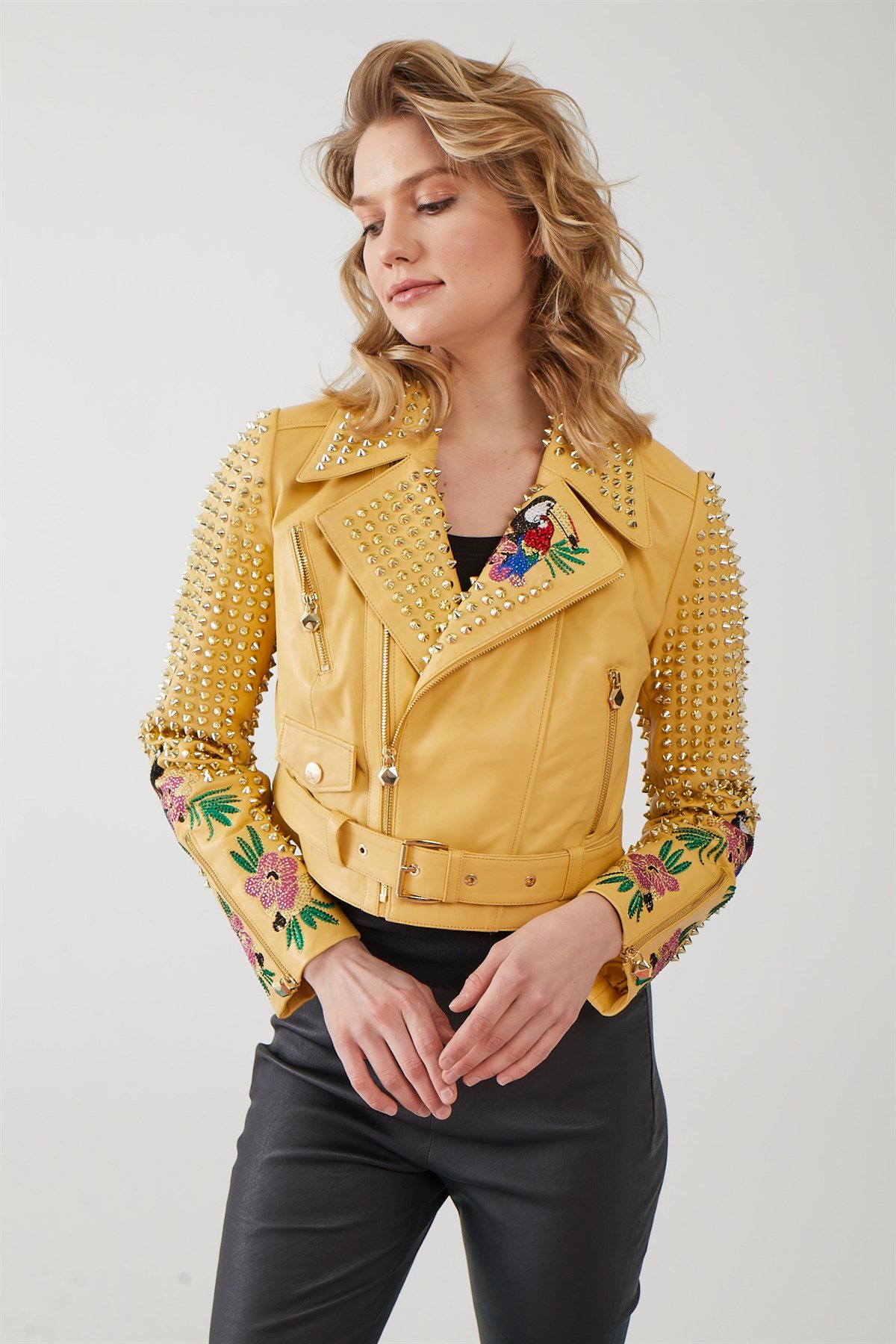 Shiny Yellow Women's Leather Jacket